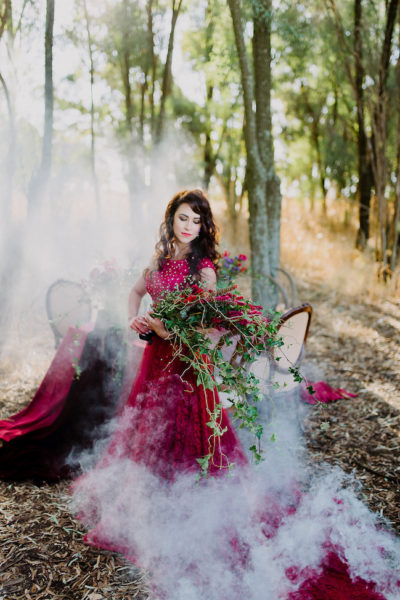Dramatic Red and Black Forest Wedding full of Mystery + Magic