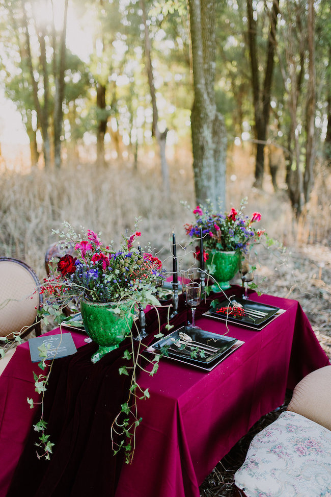 Dramatic Red and Black Forest Wedding full of Mystery + Magic
