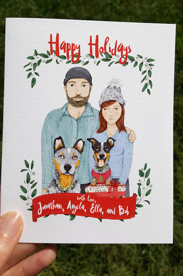 12 Gorgeous, Custom-illustrated Portrait Christmas Cards with your Faces!