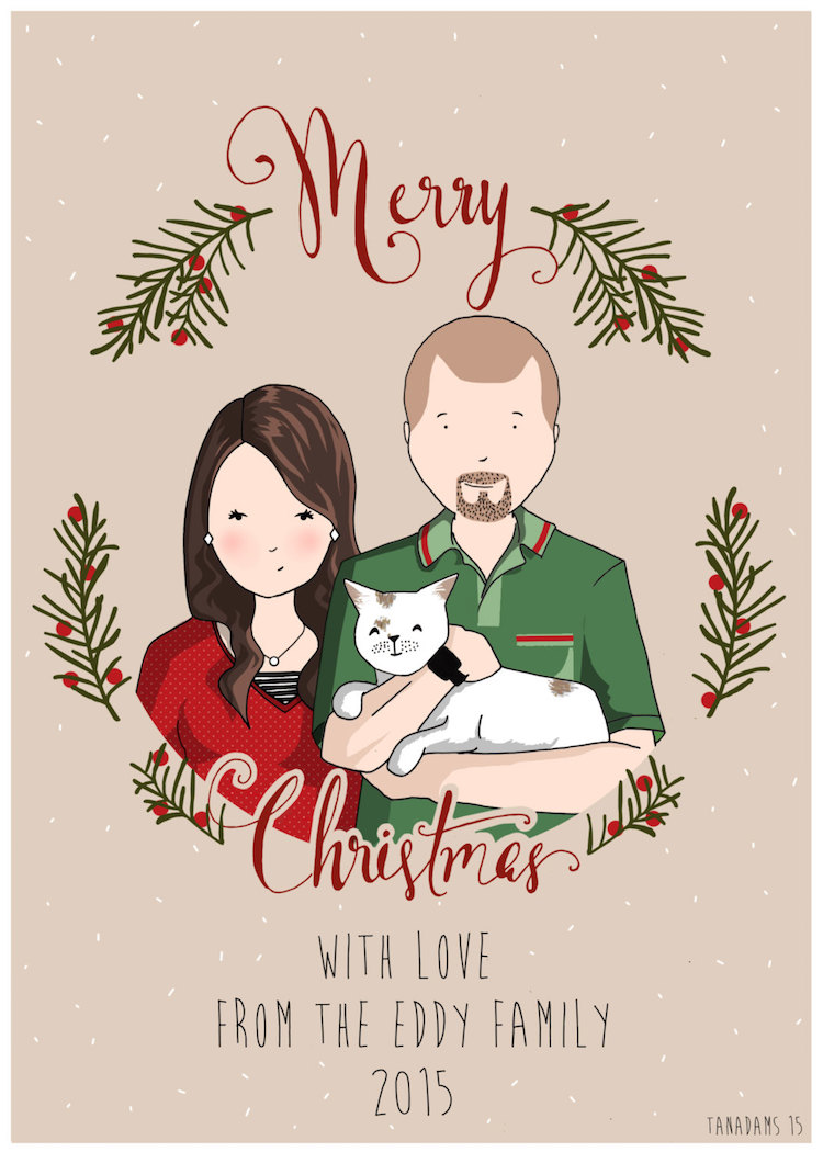 12 Gorgeous, Custom-illustrated Portrait Christmas Cards with your Faces!