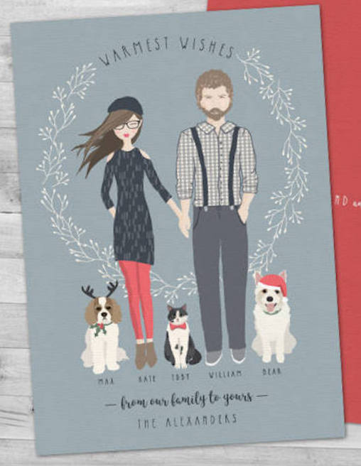 12 Gorgeous, Custom-illustrated Portrait Christmas Cards with your Faces!