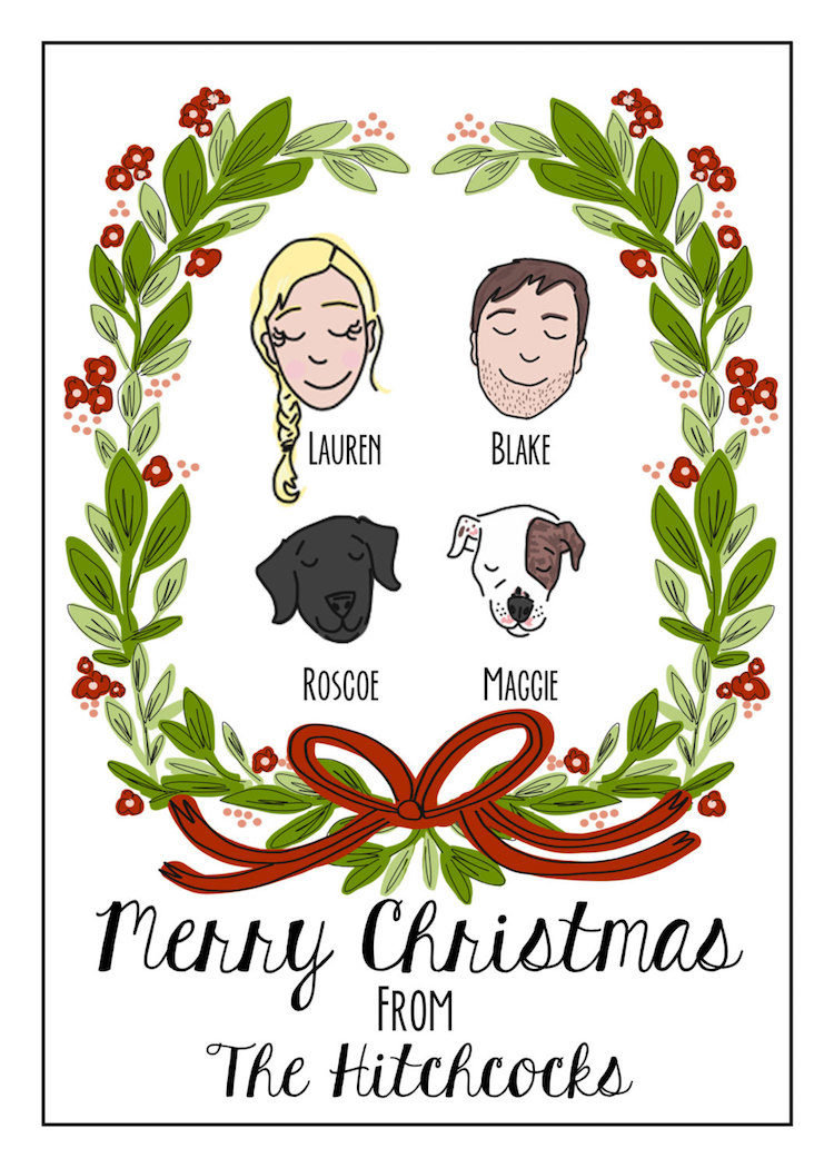 12 Gorgeous, Custom-illustrated Portrait Christmas Cards with your Faces!
