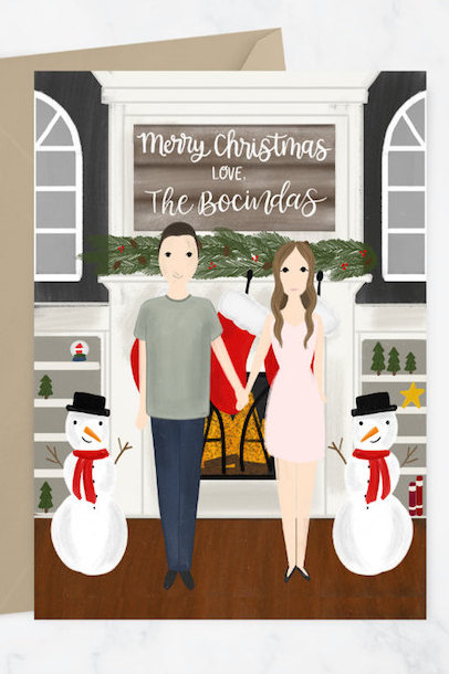 12 Gorgeous, Custom-illustrated Portrait Christmas Cards with your Faces!