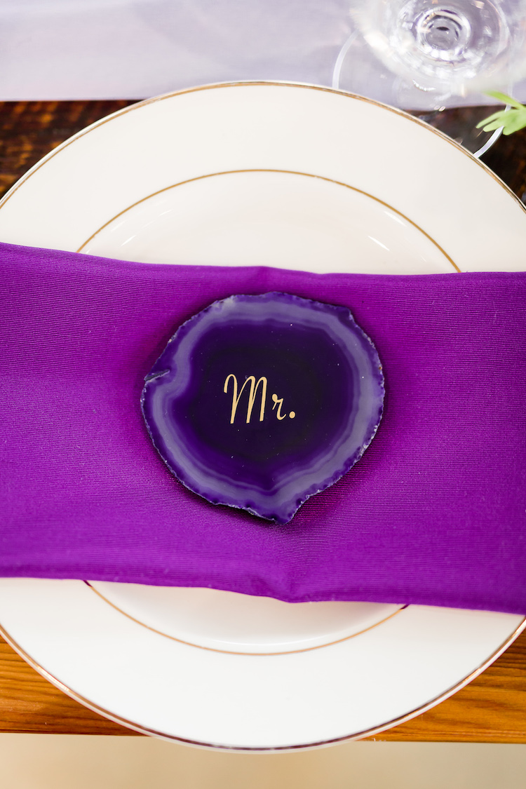 Romantic Violet + Gold Wedding Ideas with Boho + Geode Touches