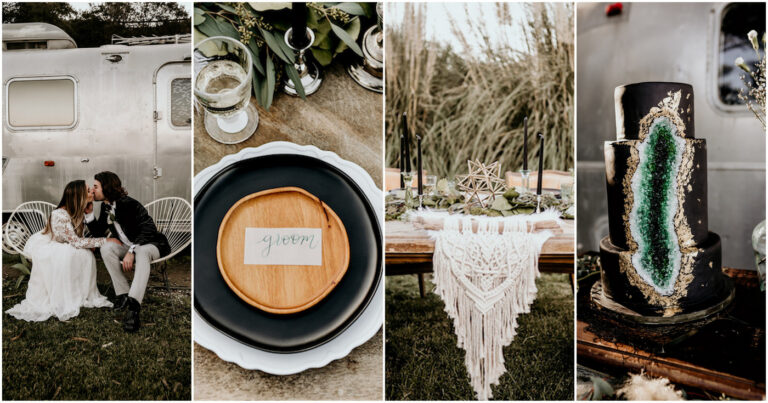 Intimate Airstream Wedding with Geode + Macrame Details