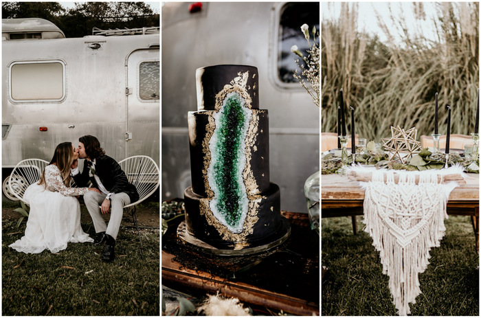 Intimate Airstream Wedding with Geode + Macrame Details